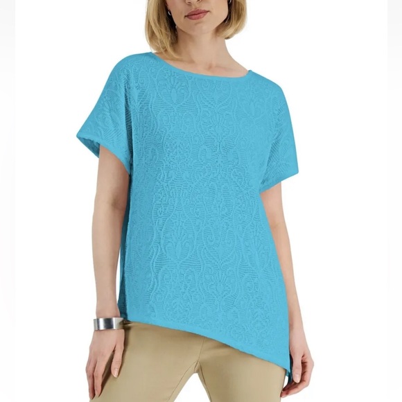 JM Collection | Tops | Jm Collection Womens Crochet Asymmetricalhem Top ...